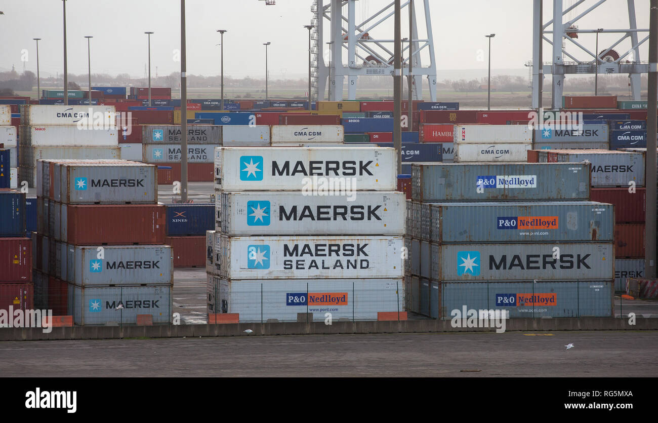 Shipping Containers on the dock side at the port of Dunkirk, France ...