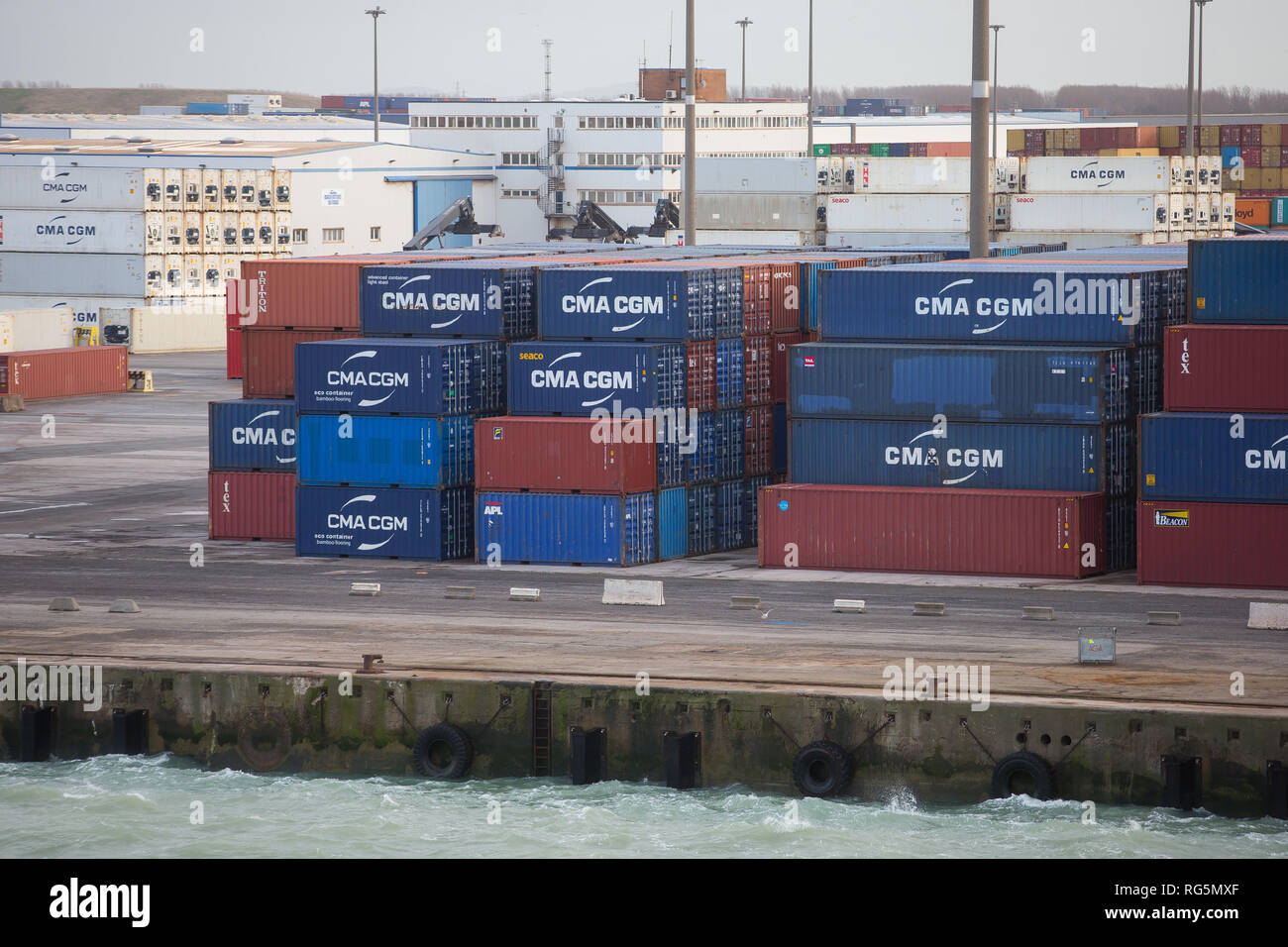 Shipping Containers on the dock side at the port of Dunkirk, France ...