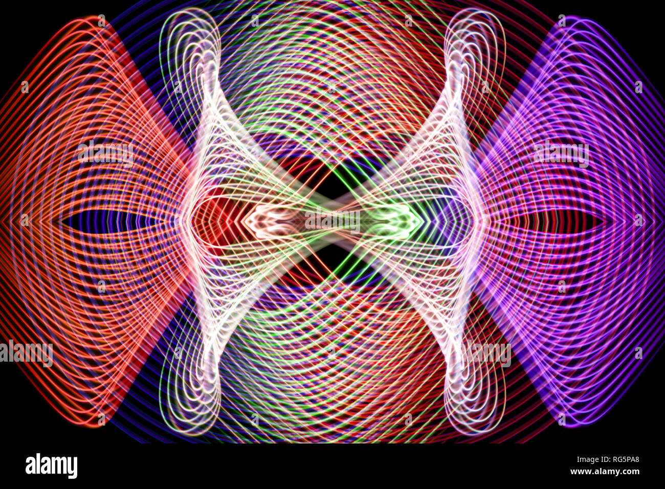 Colorful pink, yellow, red and white neon spiral lines.Abstract ...