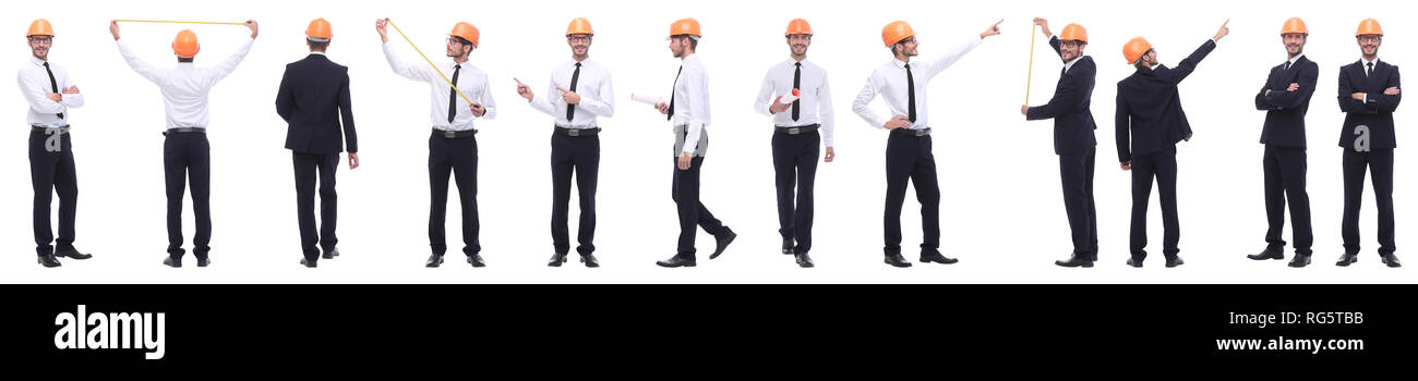 panoramic photo collage engineer architect isolated on white Stock ...