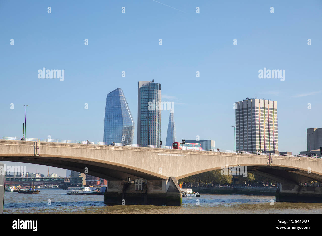 Waterloo Bridge, One Blackfrairs and South Bank Tower in London ...