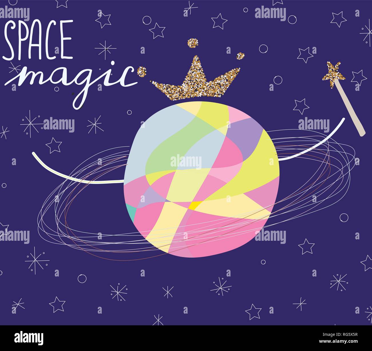Space Magic slogan with colorful planet. Vector Illustration Stock ...