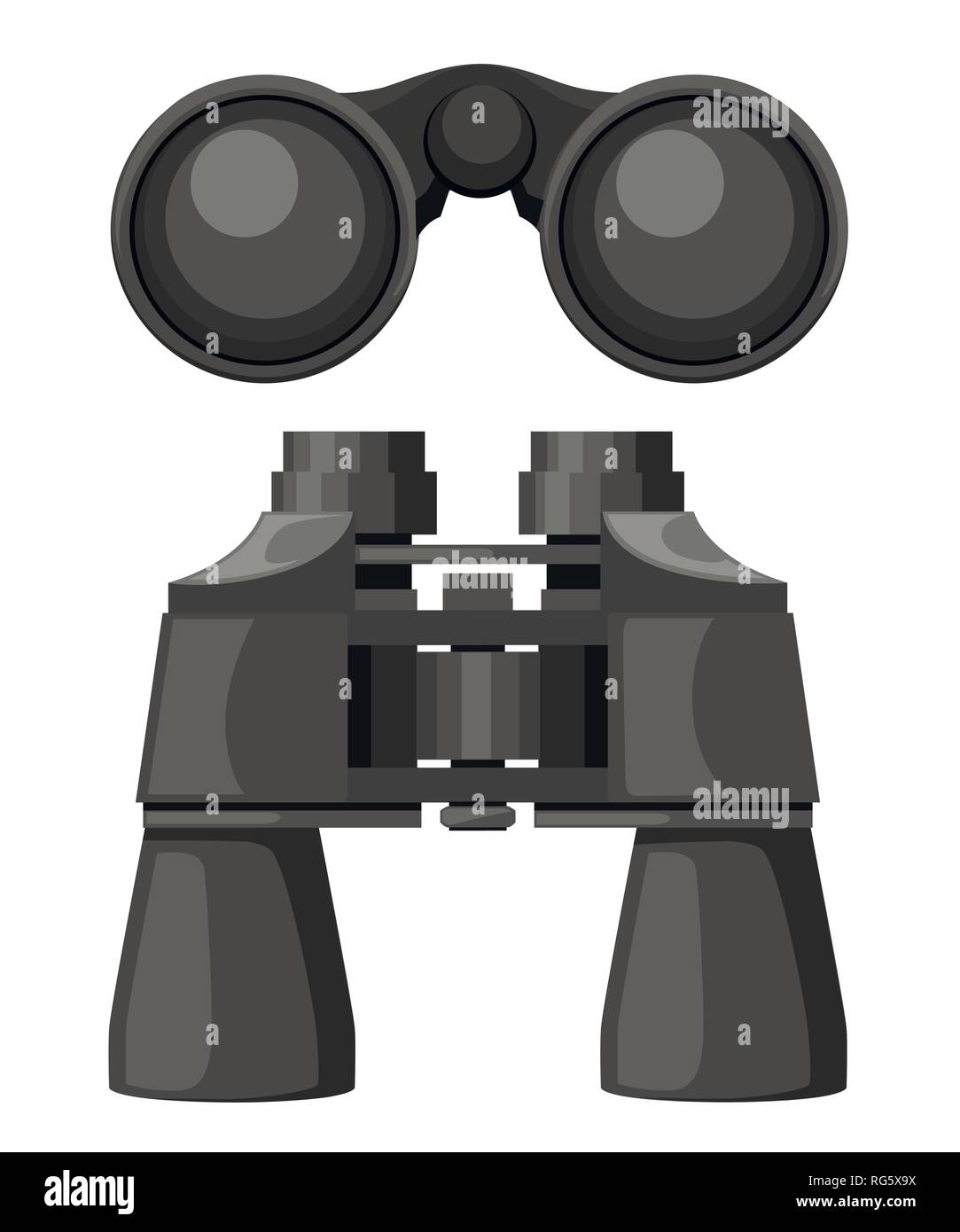 Black binoculars front and top view. Closed lens. Flat vector ...