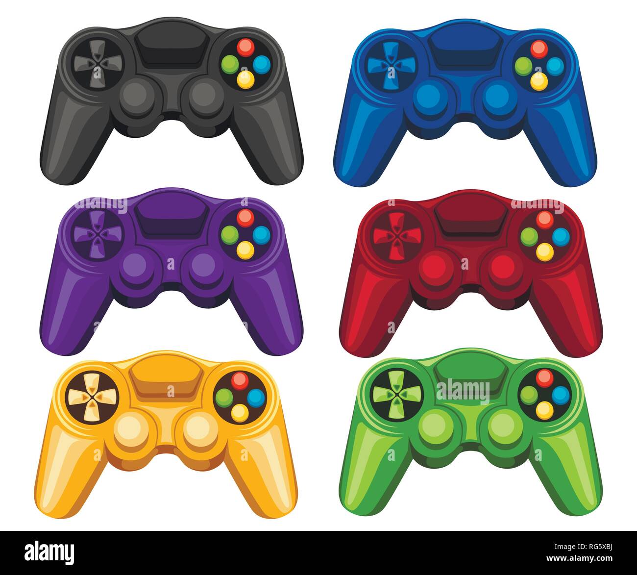 Set of colorful wireless game pads. Video game controller. Gamepad for ...