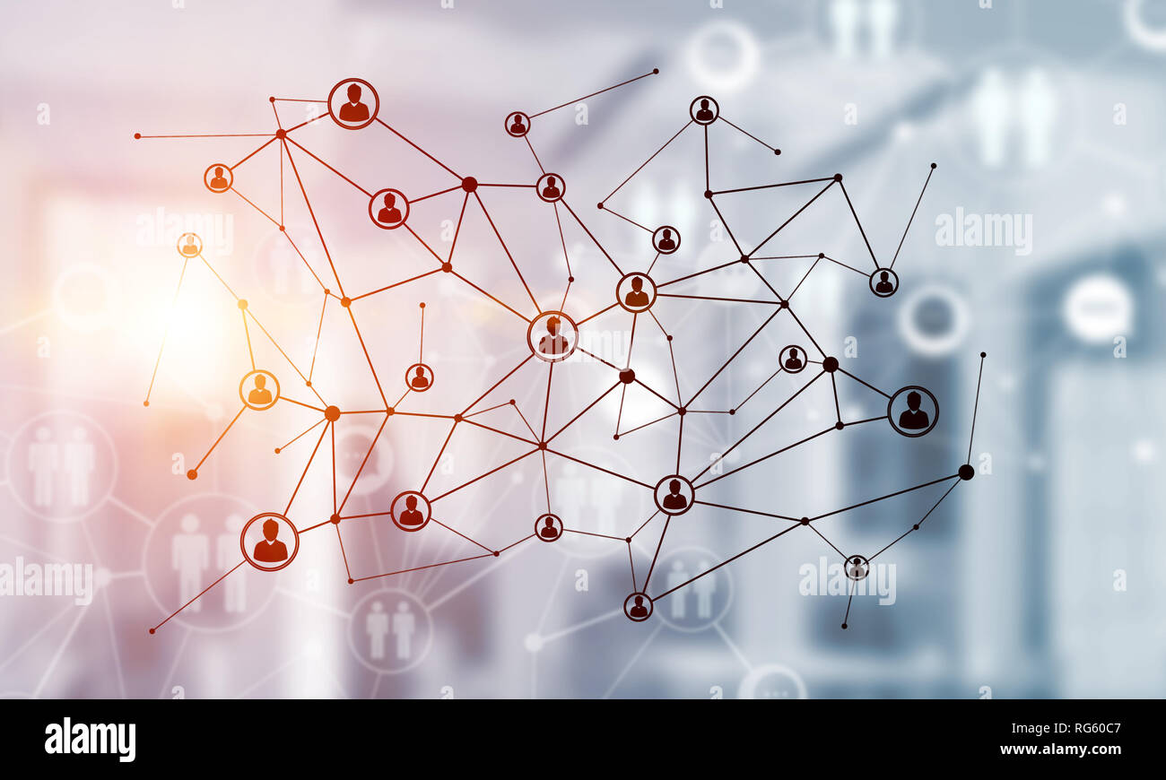 Concept of networking and connection against modern office blurred ...