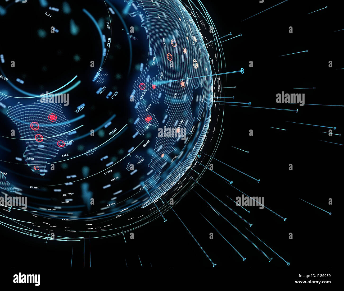 Technology earth, global network data transmission and communication ...