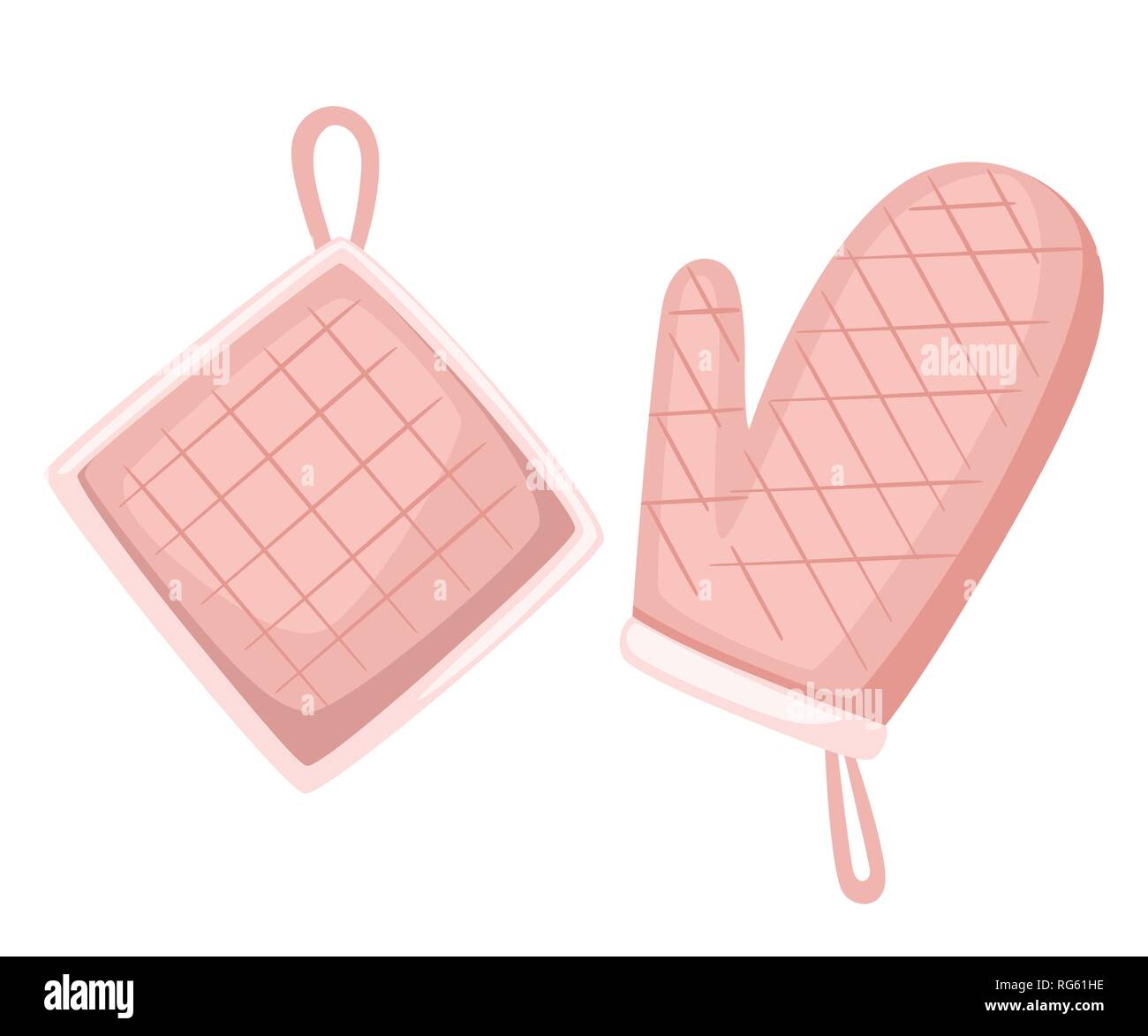 Potholder and oven mitt pink color. Protective fabric tissue cloth with ...