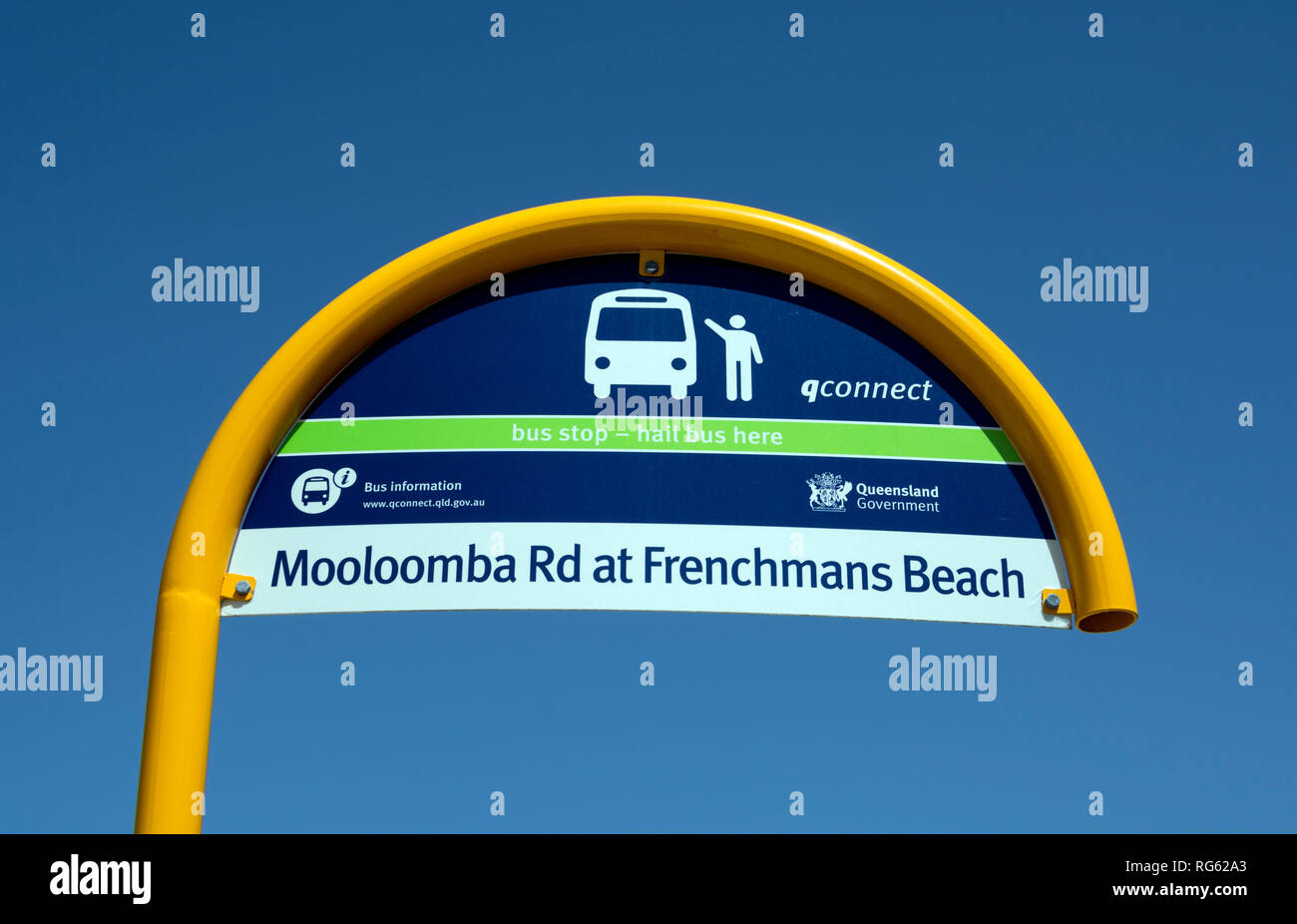 A bus stop sign at Point Lookout, North Stradbroke Island, Queensland ...