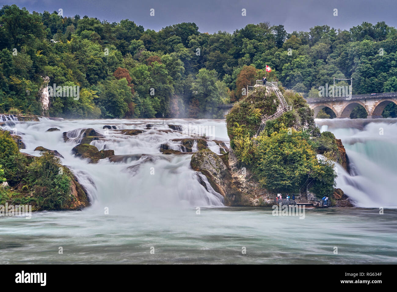 Panorama landscape of Rhine Falls (Rheinfall). It is the largest ...