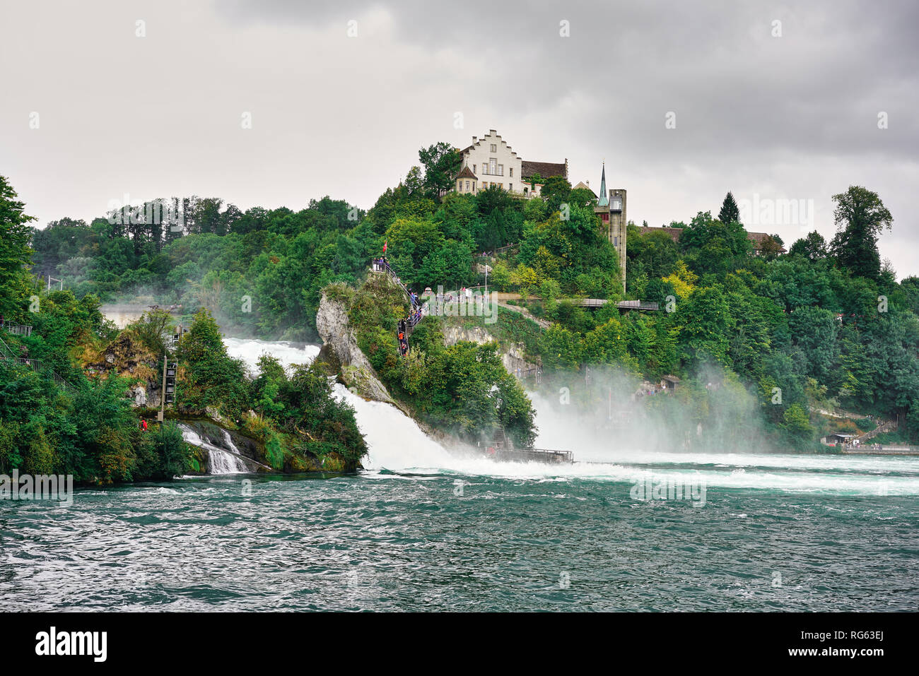 Panorama landscape of Rhine Falls (Rheinfall). It is the largest ...