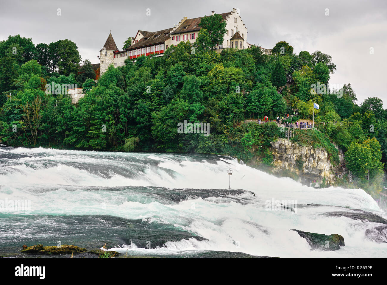 Panorama landscape of Rhine Falls (Rheinfall). It is the largest ...