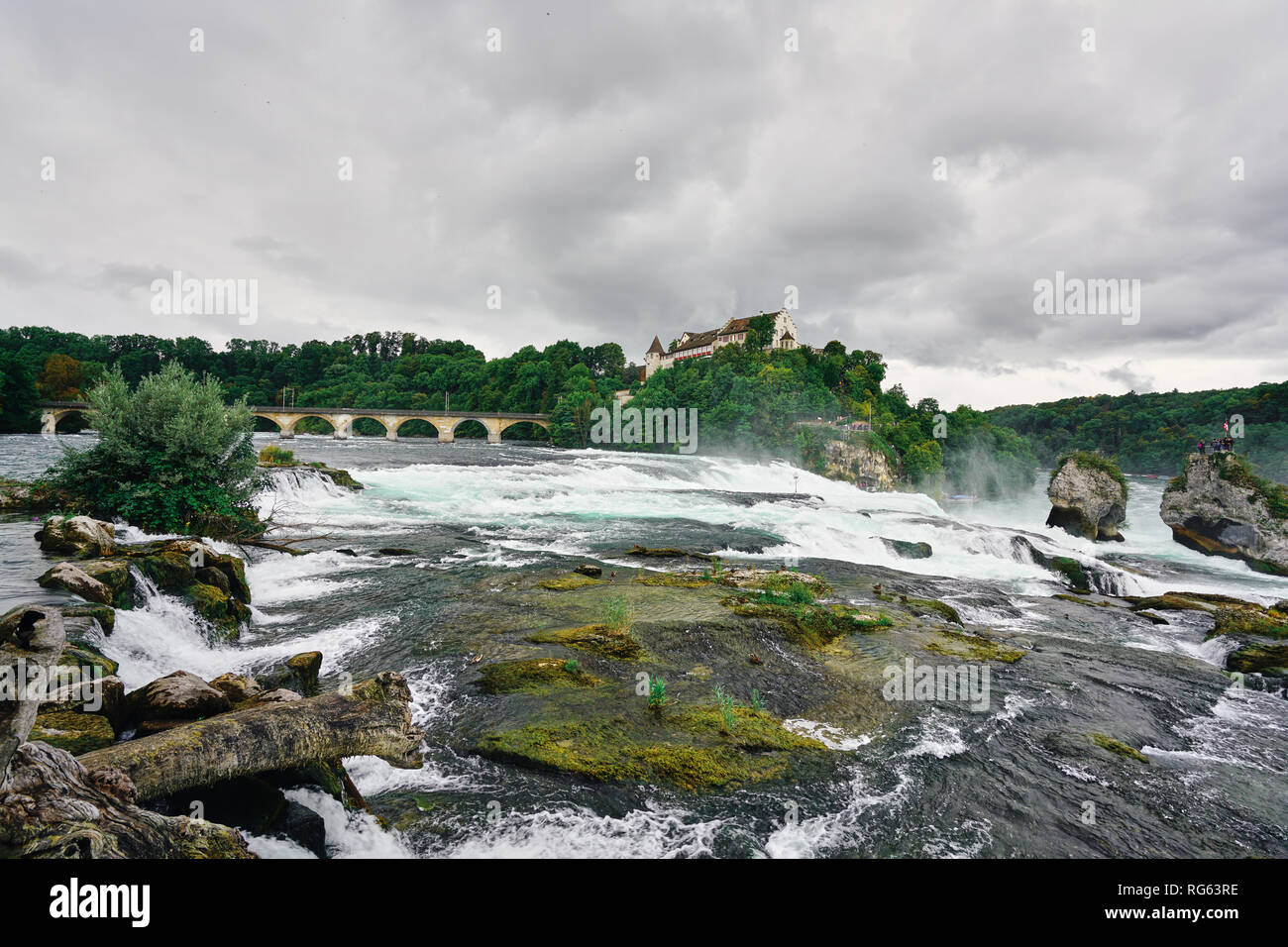 Panorama landscape of Rhine Falls (Rheinfall). It is the largest ...
