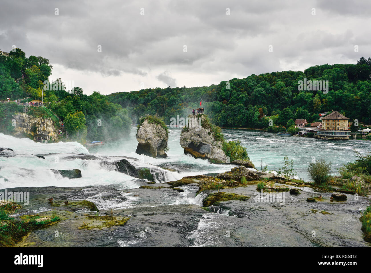 Panorama landscape of Rhine Falls (Rheinfall). It is the largest ...