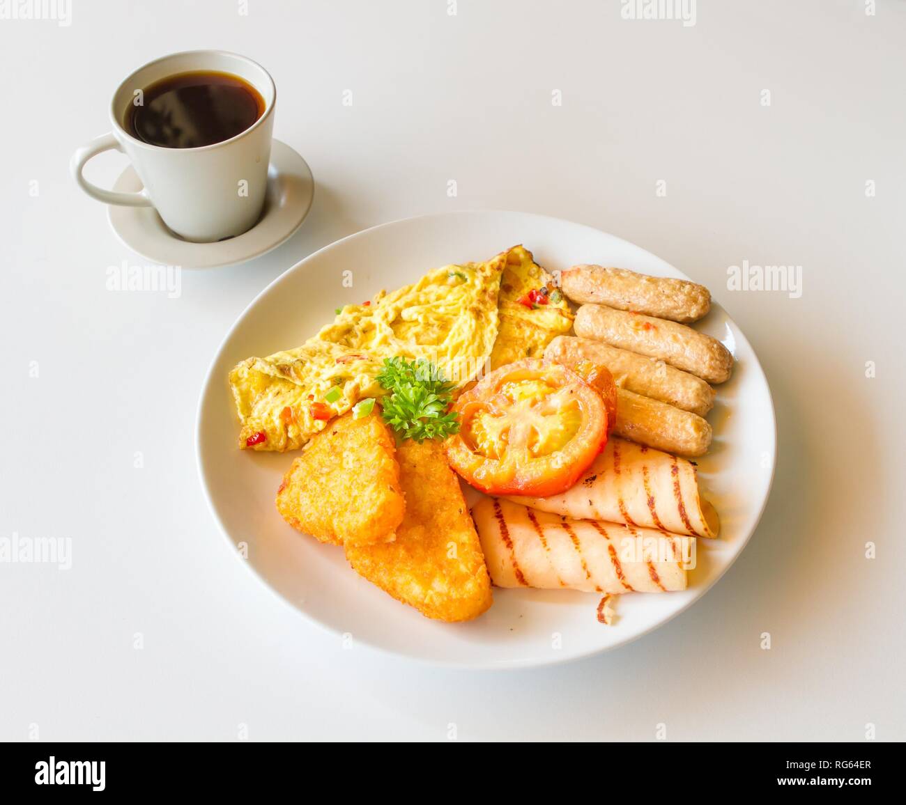 Healthy breakfast on white table Stock Photo - Alamy