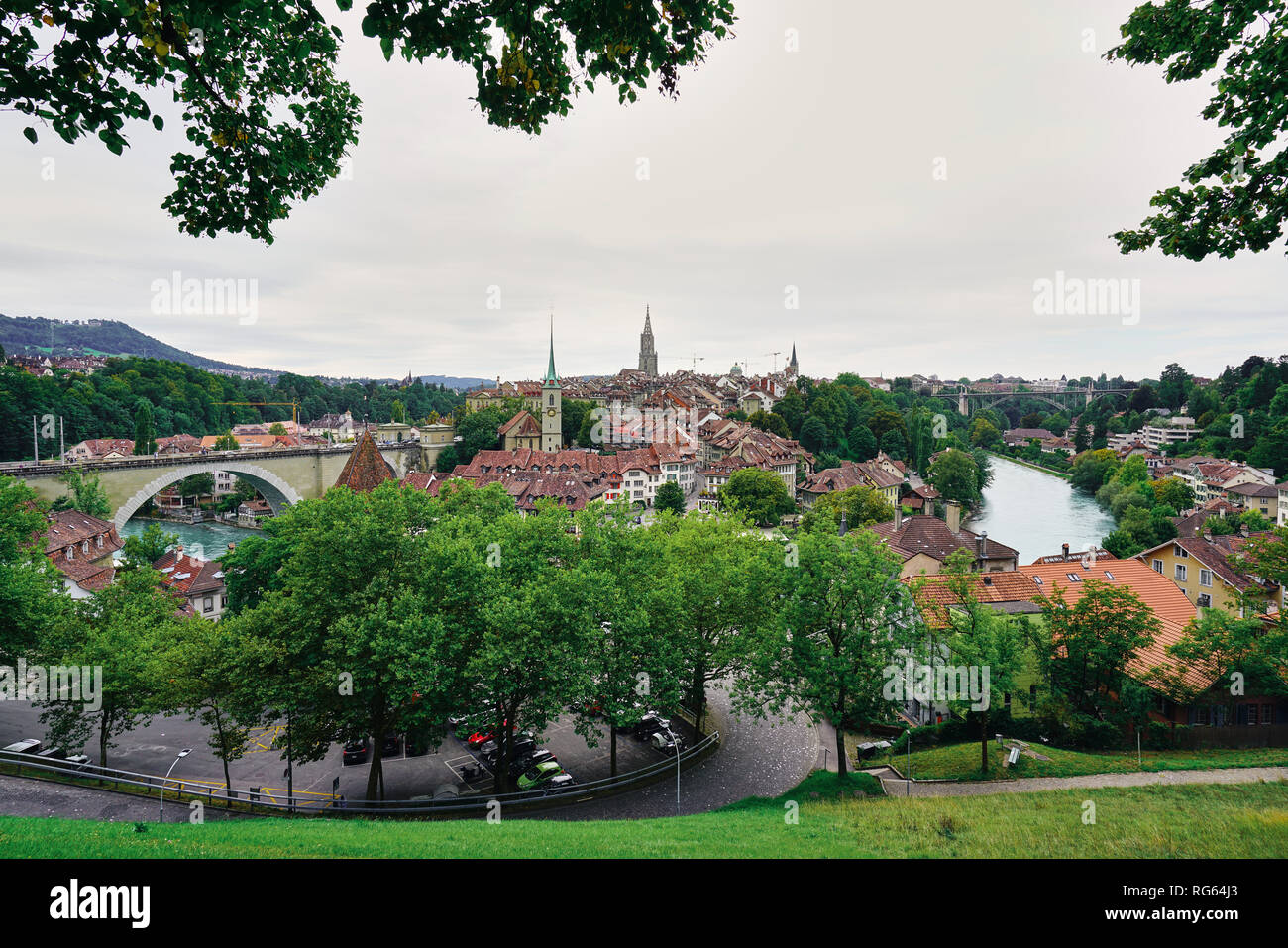 Panorama of Swiss capital Bern with Aare river, Switzerland Stock Photo ...