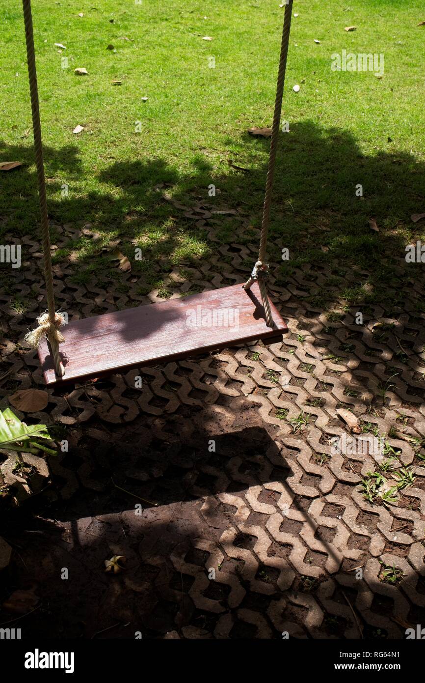 Empty Swing in tree shade Stock Photo - Alamy