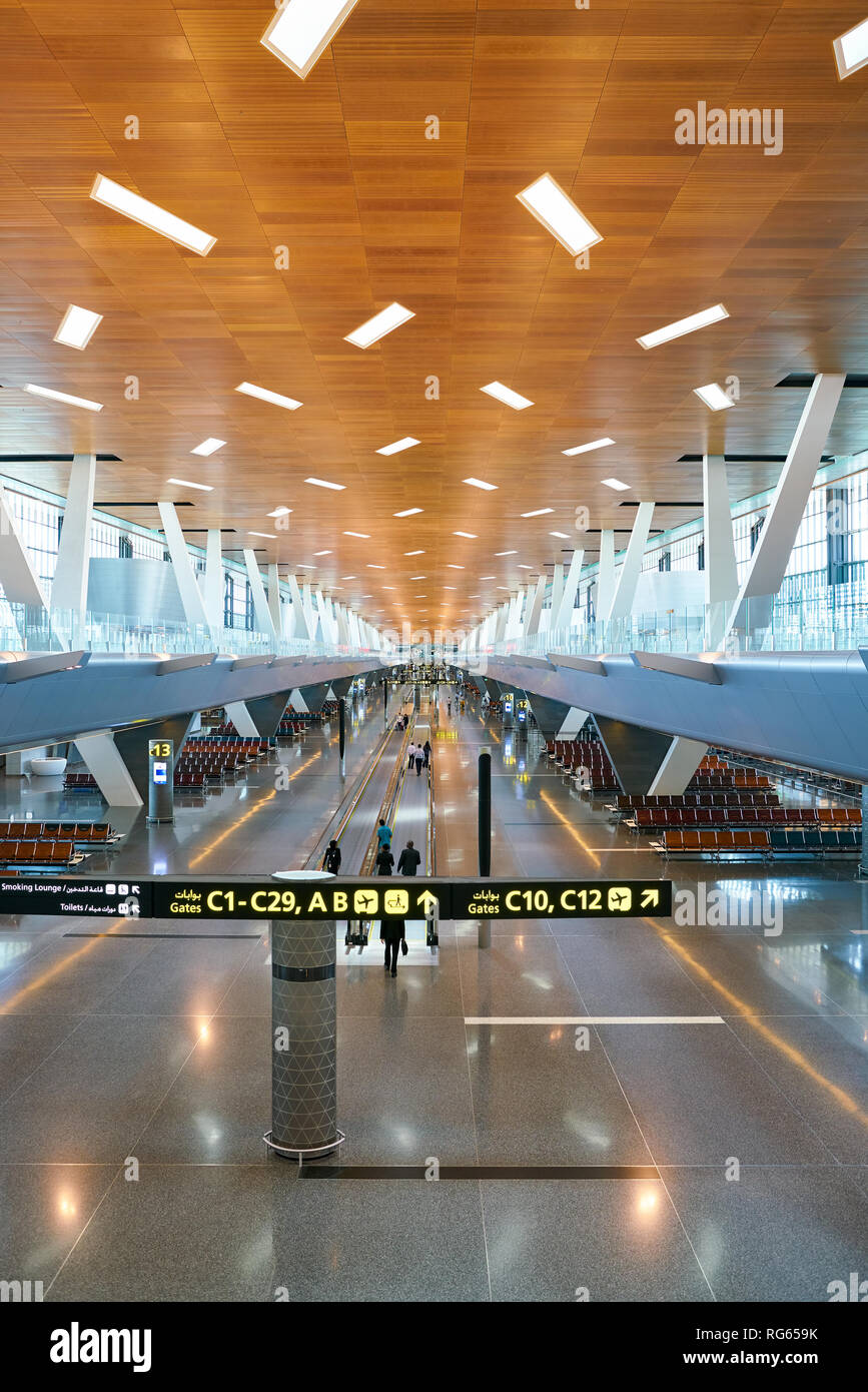 DOHA, QATAR - CIRCA JUNE, 2017: inside Hamad International Airport of ...