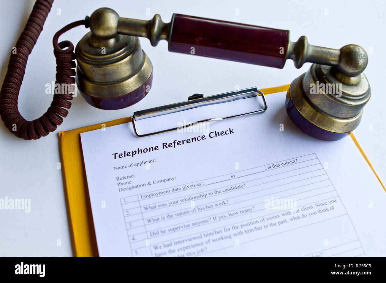 Telephone Reference Check Stock Photo - Alamy