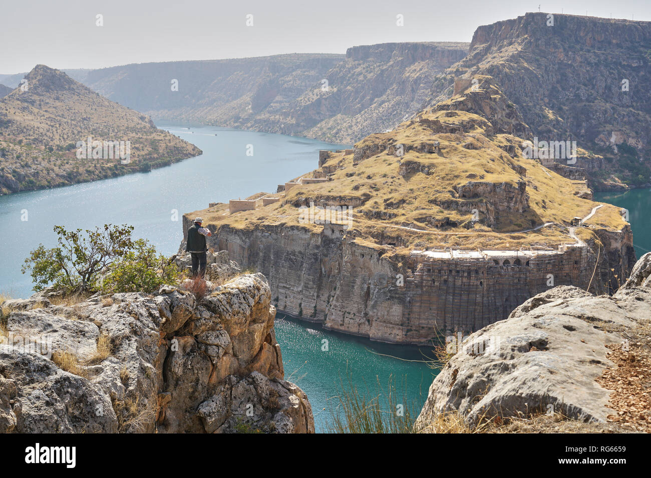 Aerial view of Rumkale and Euphrates River, Halfeti, Turkey Stock Photo ...