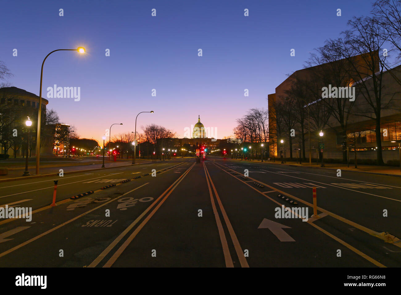 Capitol Hill panorama at dawn, Washington DC, USA. Pennsylvania avenue ...