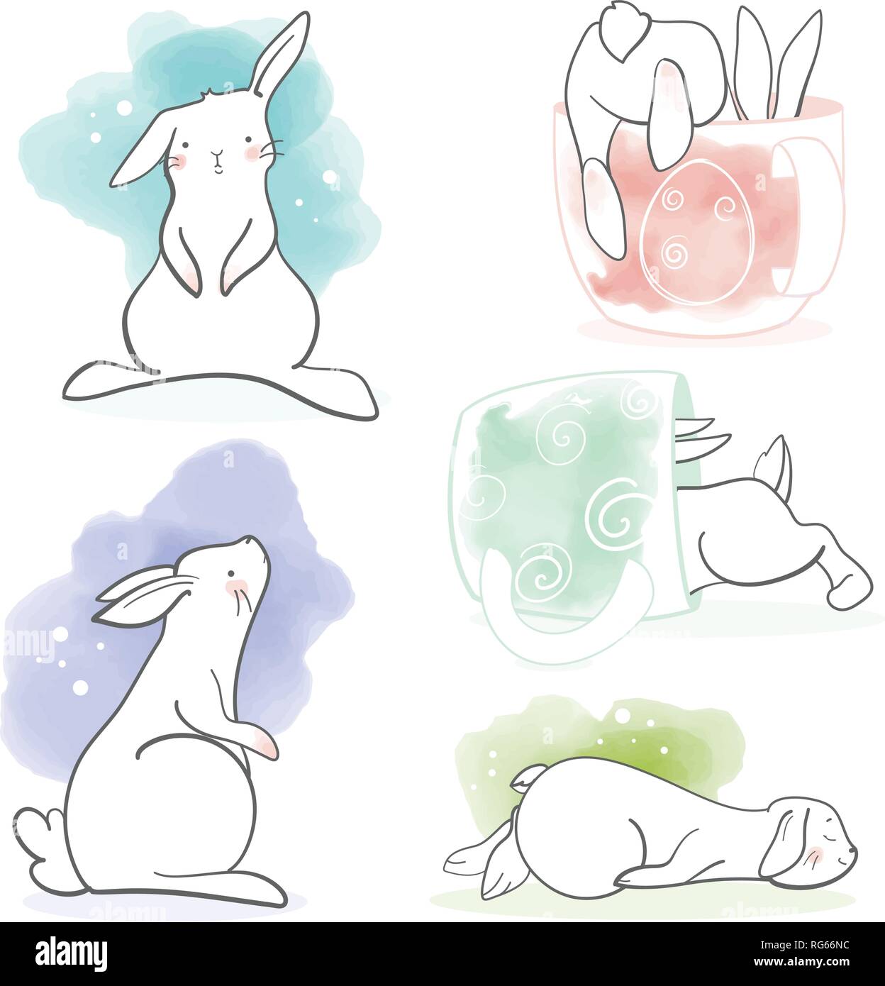 Cute rabbit in cartoon style big set. Vector illustration. Elements for ...