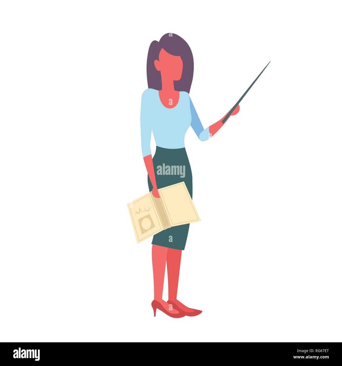 female teacher holding book and pointer woman showing presentation flat ...