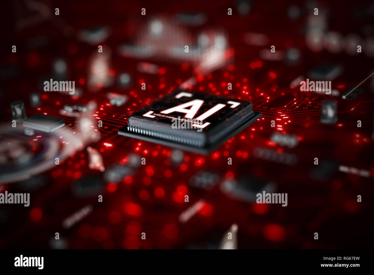 3D render AI artificial intelligence technology CPU central processor unit chipset on the ...