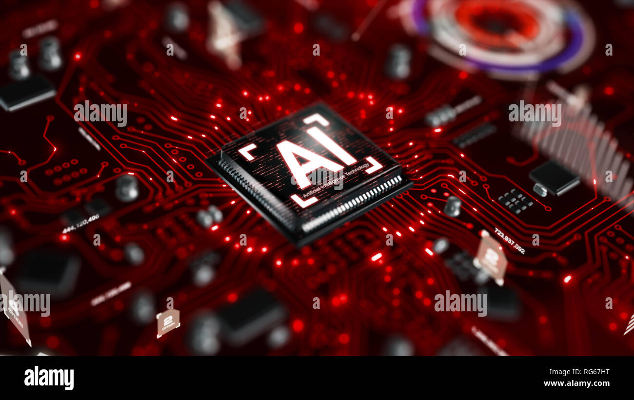 3D render AI artificial intelligence technology CPU central processor unit chipset on the ...