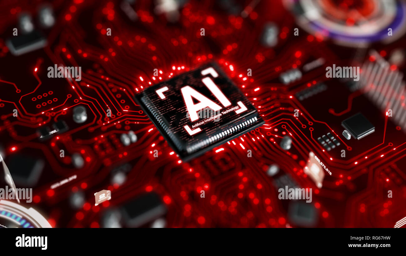 3D render AI artificial intelligence technology CPU central processor unit chipset on the ...