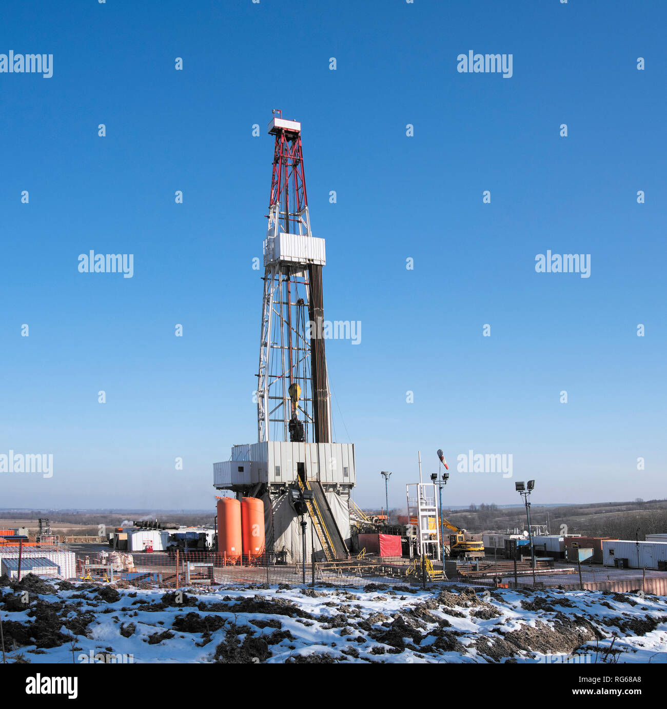 Drilling a deep well with a drilling rig at an oil and gas field Stock ...