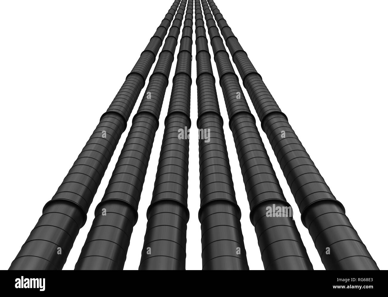 Row of black industrial pipelines isolated on white background Stock ...