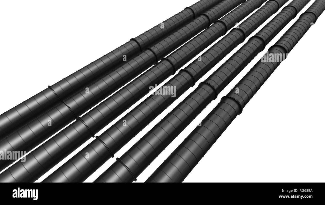 Row of black industrial pipelines isolated on white background Stock ...