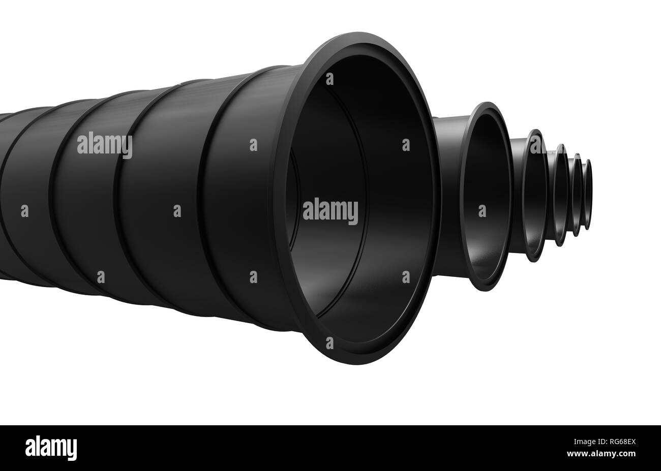 Row of black industrial pipelines isolated on white background Stock ...