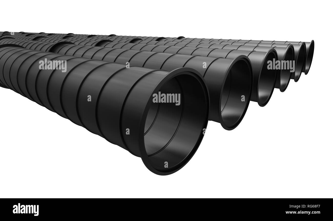 Row of black industrial pipelines isolated on white background Stock ...