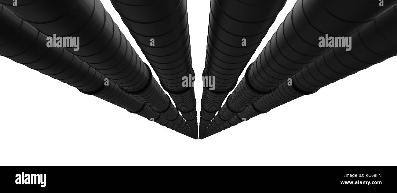 Row of black industrial pipelines isolated on white background Stock ...