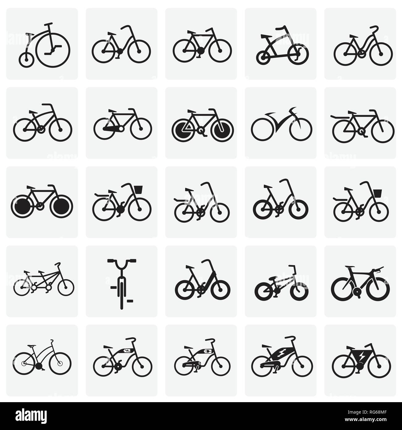 Bicycle icons set on squares background for graphic and web design ...