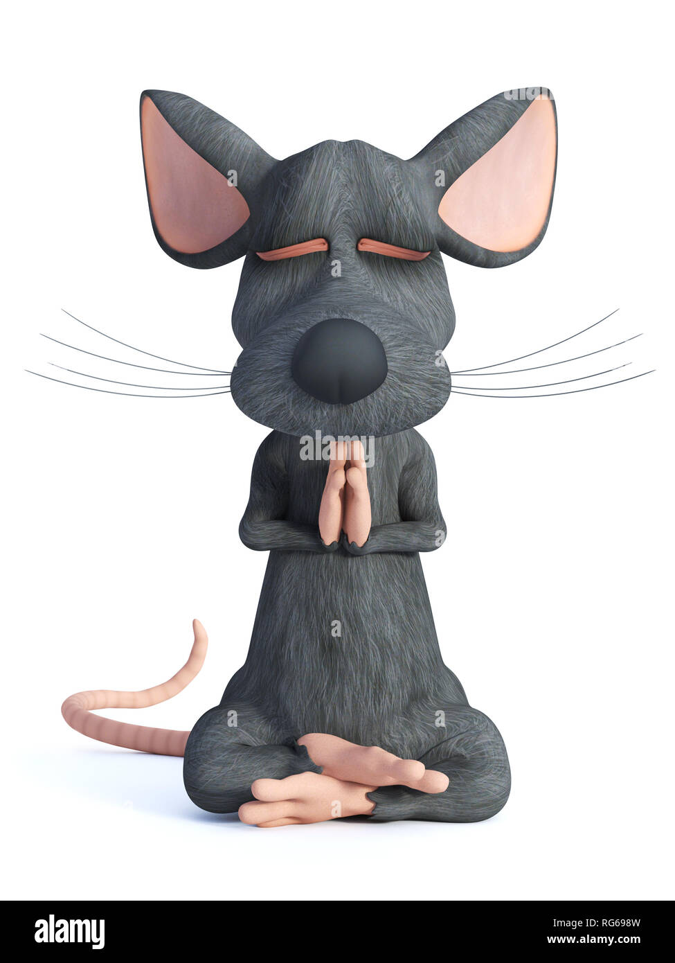 3D rendering of a cartoon mouse sitting down doing yoga, sitting in a ...