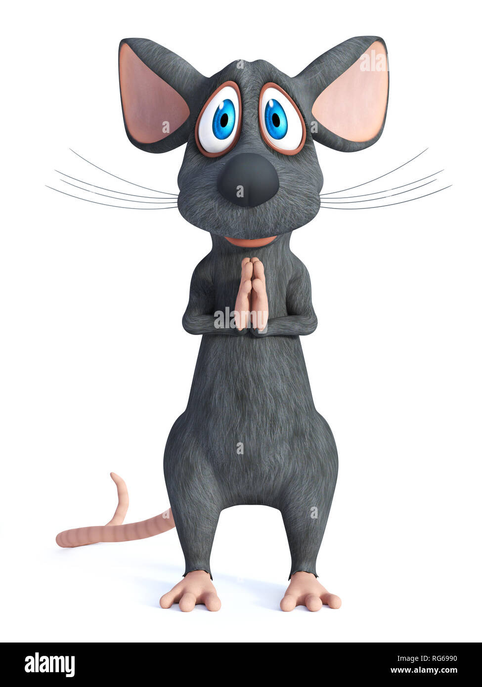3D rendering of a cartoon mouse standing up doing a yoga namaste ...