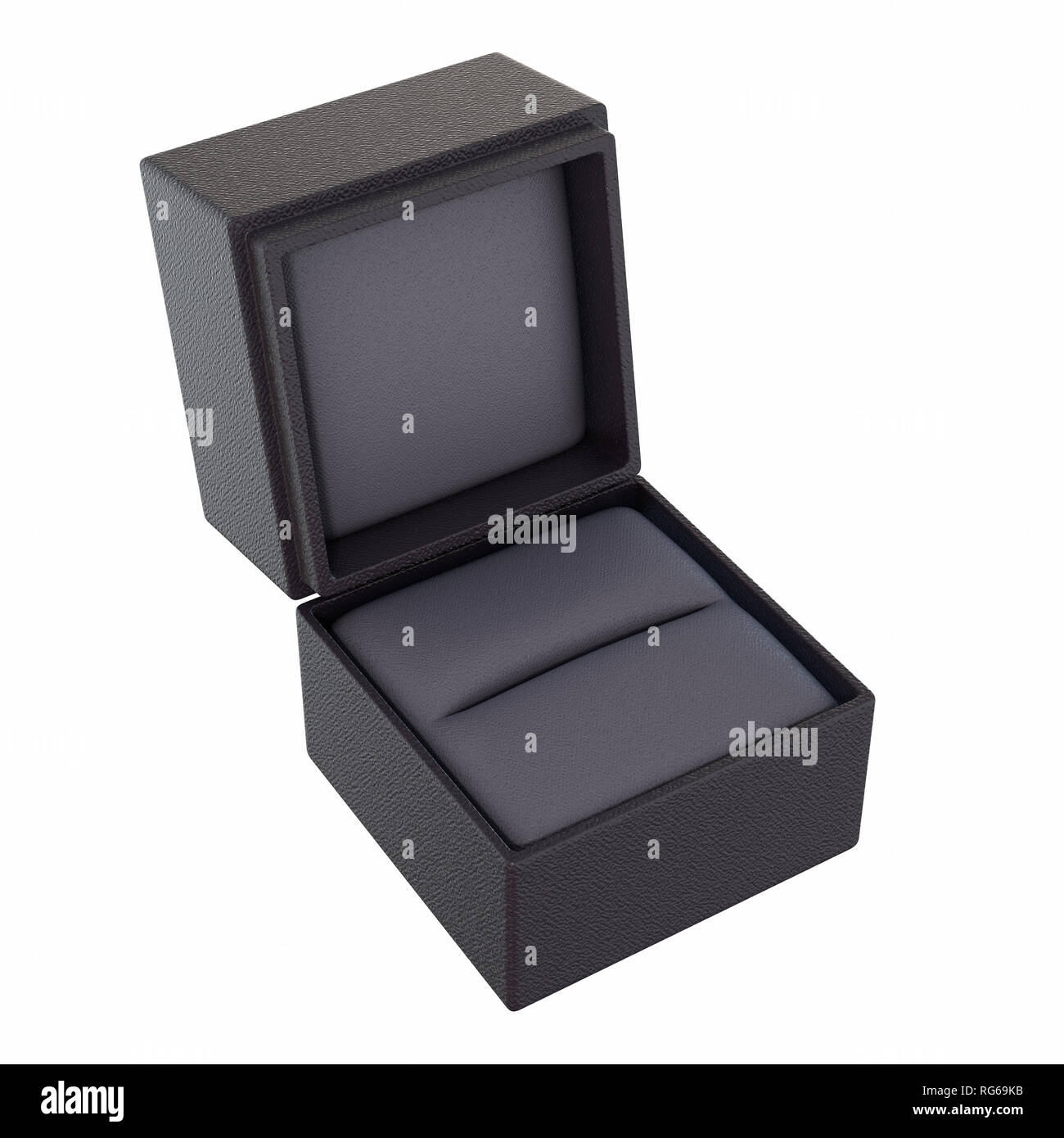 An open empty cube shaped black ring box on an isolated white ...