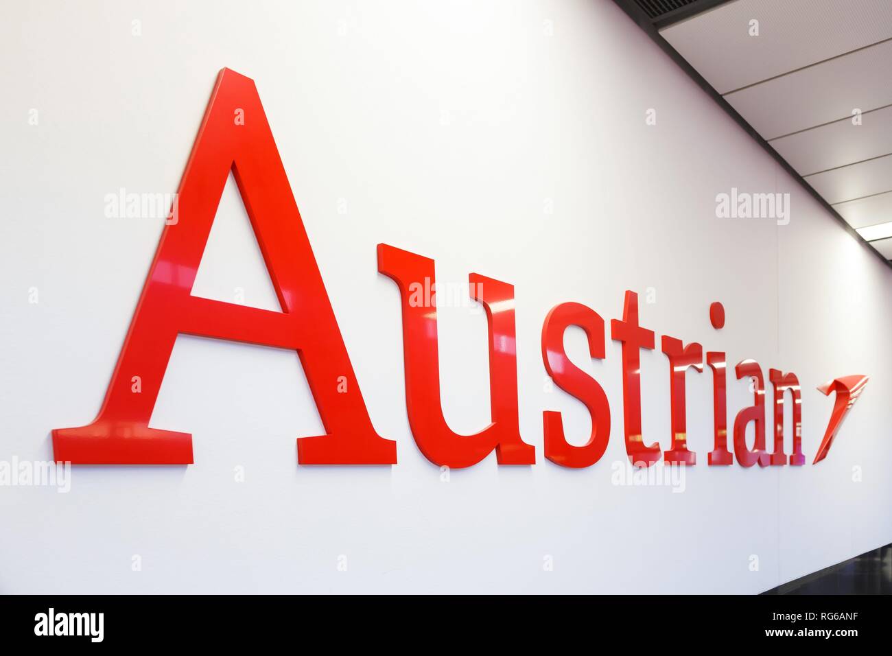 Vienna, Austria - September 17, 2018: AUA Austrian Airlines Logo inside ...