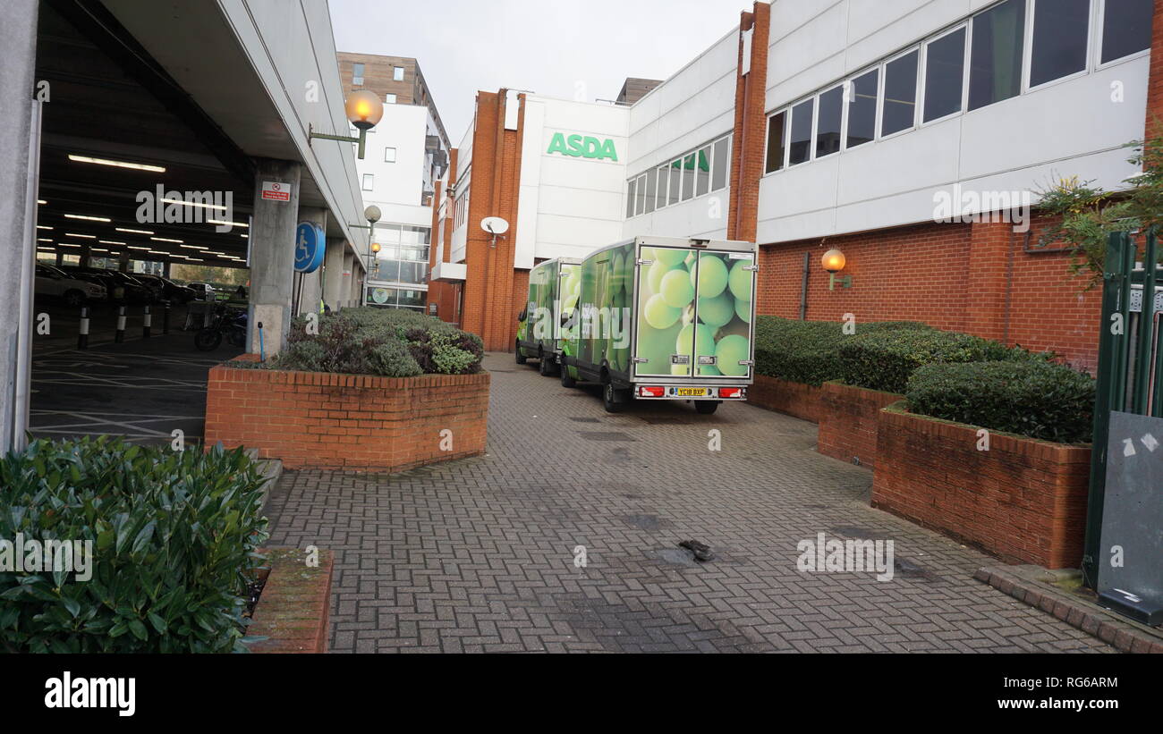 Delivery van parked at Asda Superstore in Colindale, London Stock Photo ...