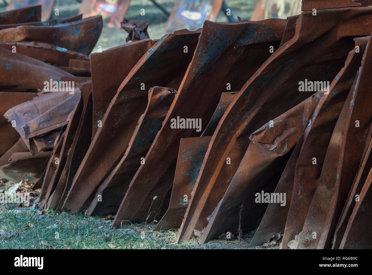 The rusty bonnets of old cars on display on 13 January 2019 in the art ...