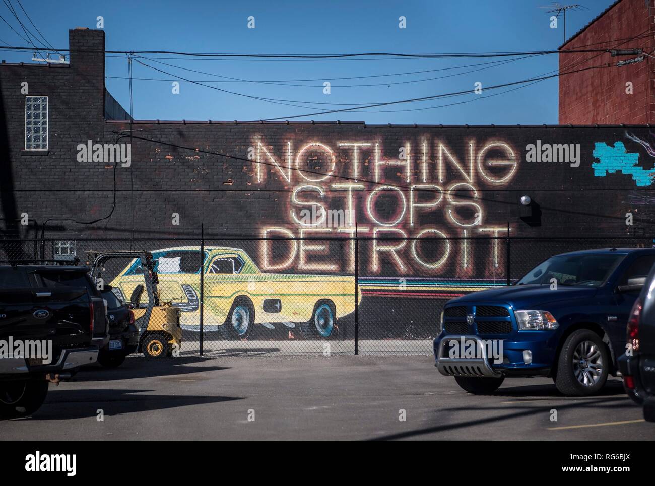 A huge mural painting saying "Nothing stops Detroit" on 13 January 2019 ...