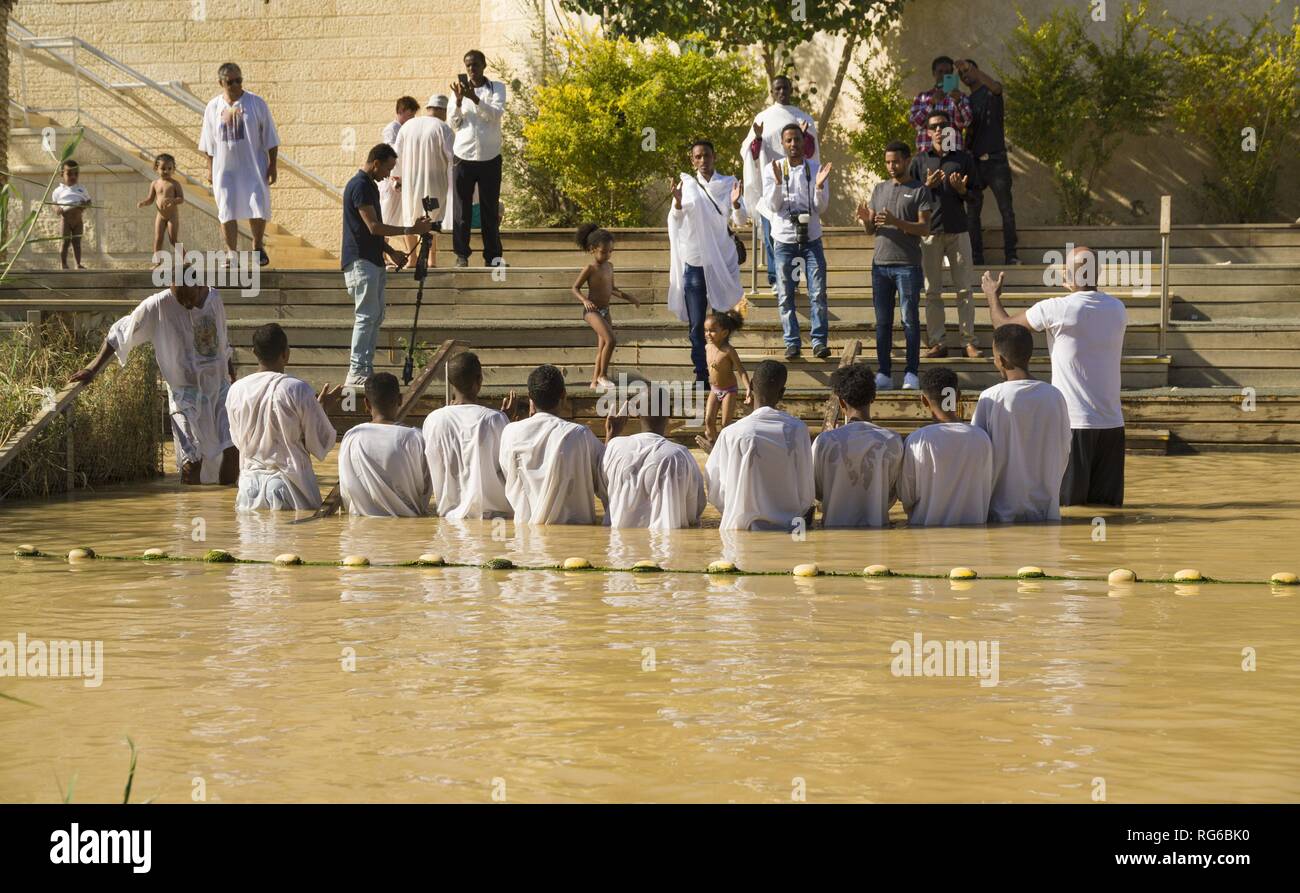 View from Bethany (Jordan) to believers during the baptism in the ...