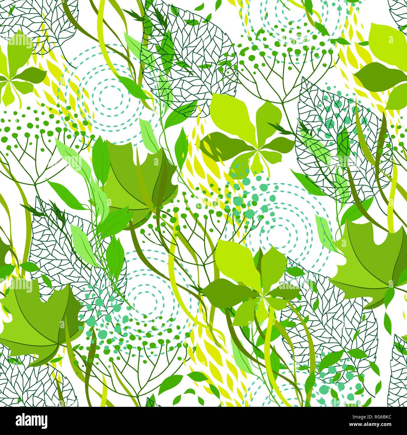 Seamless nature pattern with stylized green leaves Stock Vector Image ...