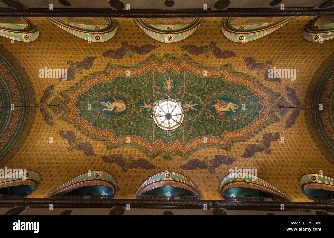Gold-coloured ceiling paintings, stucco, marble and metre-high Tiffany ...