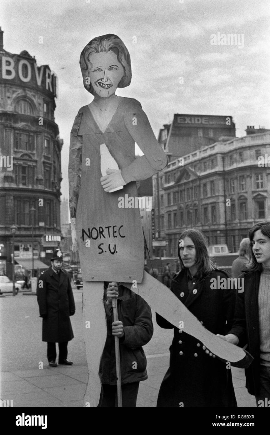 Student protest London 1972 against the end of free school milk for ...