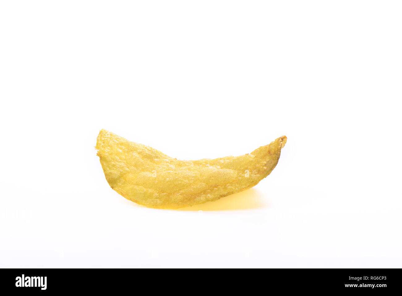 One potato chips isolated on white background. Close up. Copy space ...