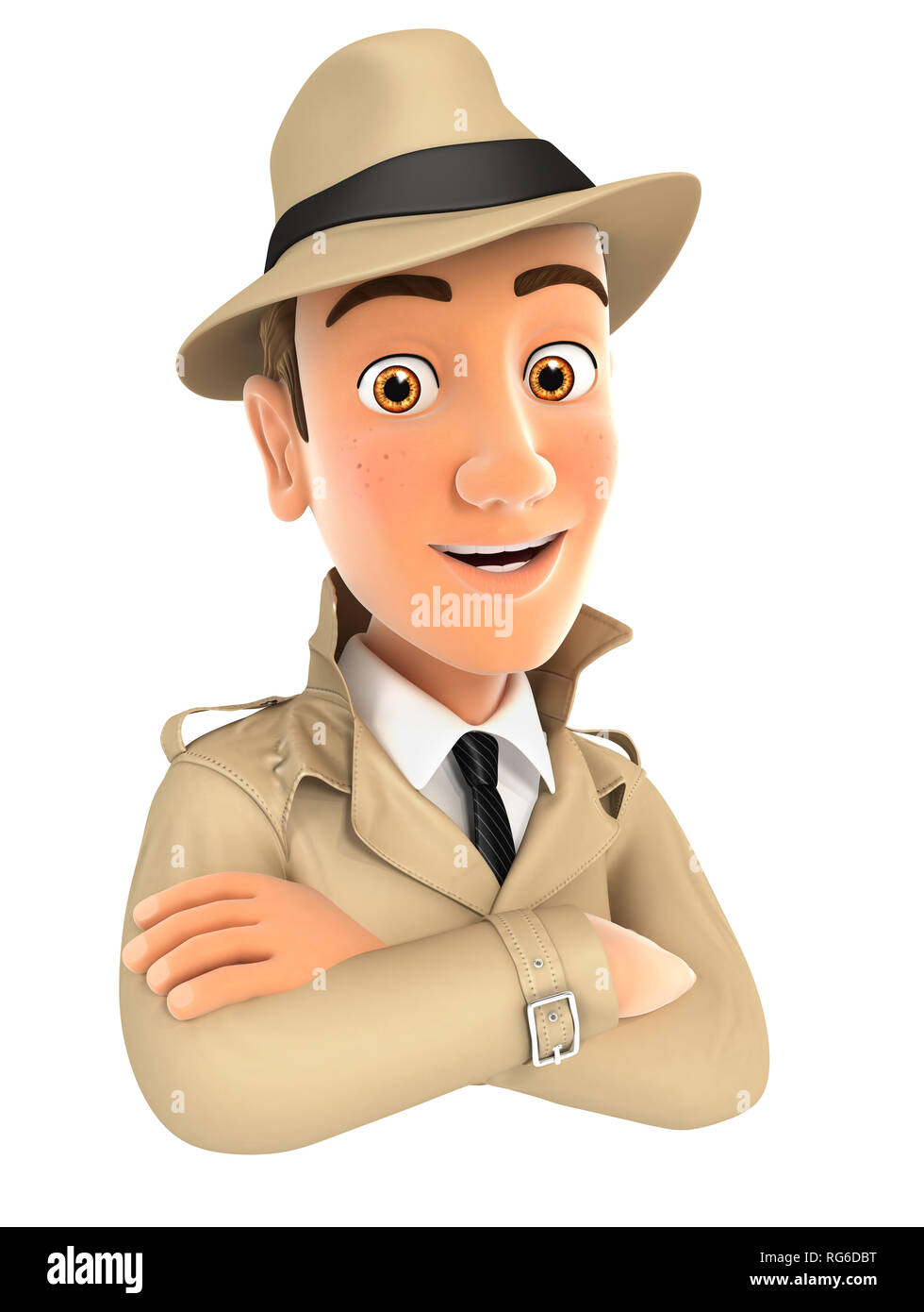 3d detective with arms crossed, illustration with isolated white ...