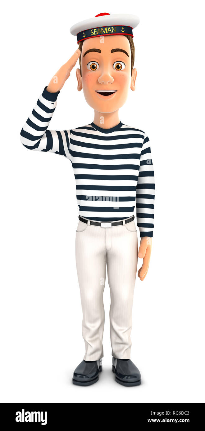3d seaman standing to attention, illustration with isolated white ...